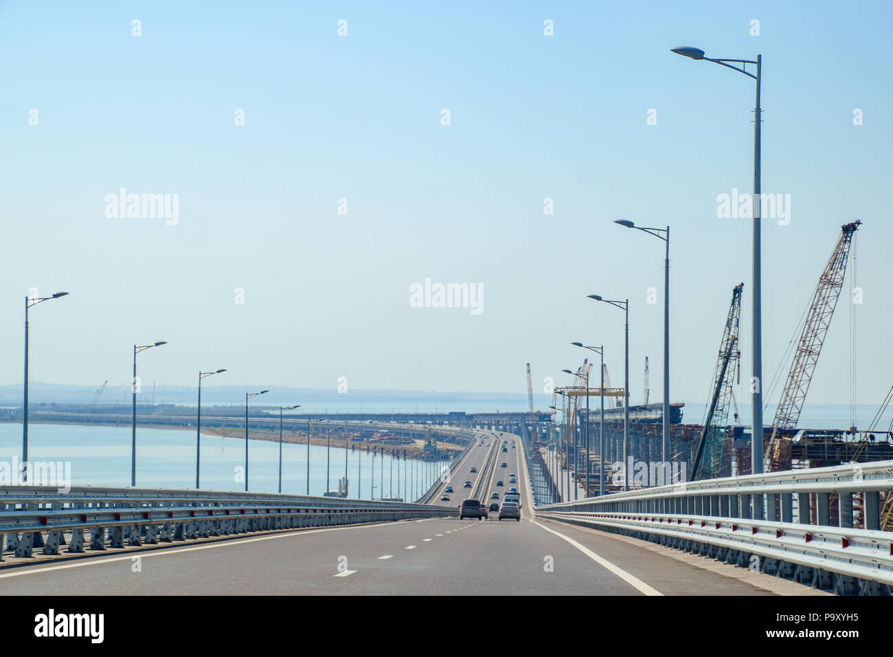 Driving along the Crimean bridge. A grandiose building of the 21st ...
