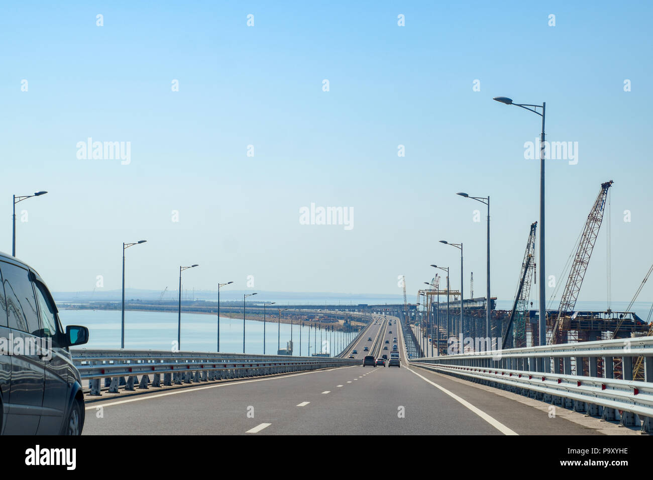 Driving along the Crimean bridge. A grandiose building of the 21st ...