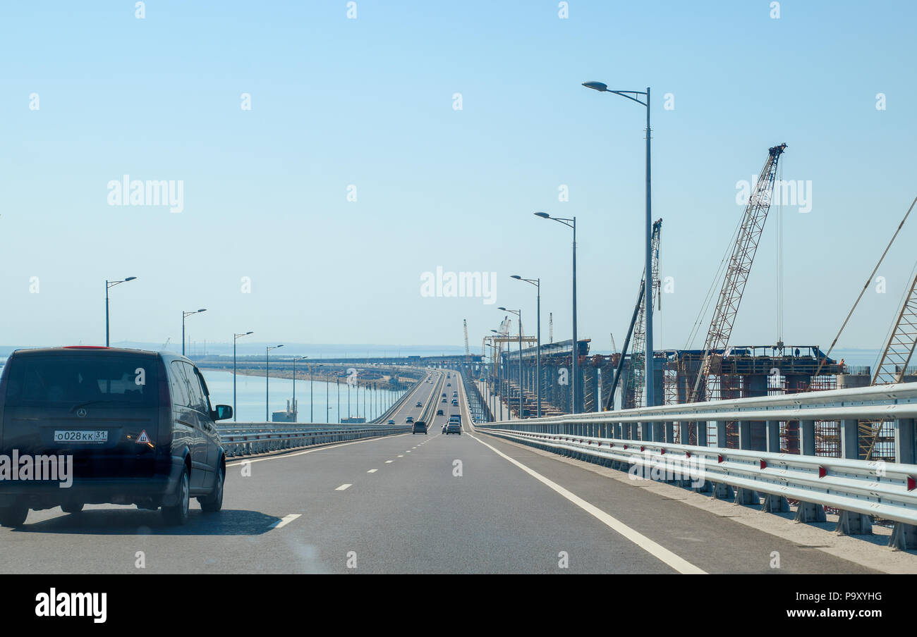 Driving along the Crimean bridge. A grandiose building of the 21st ...
