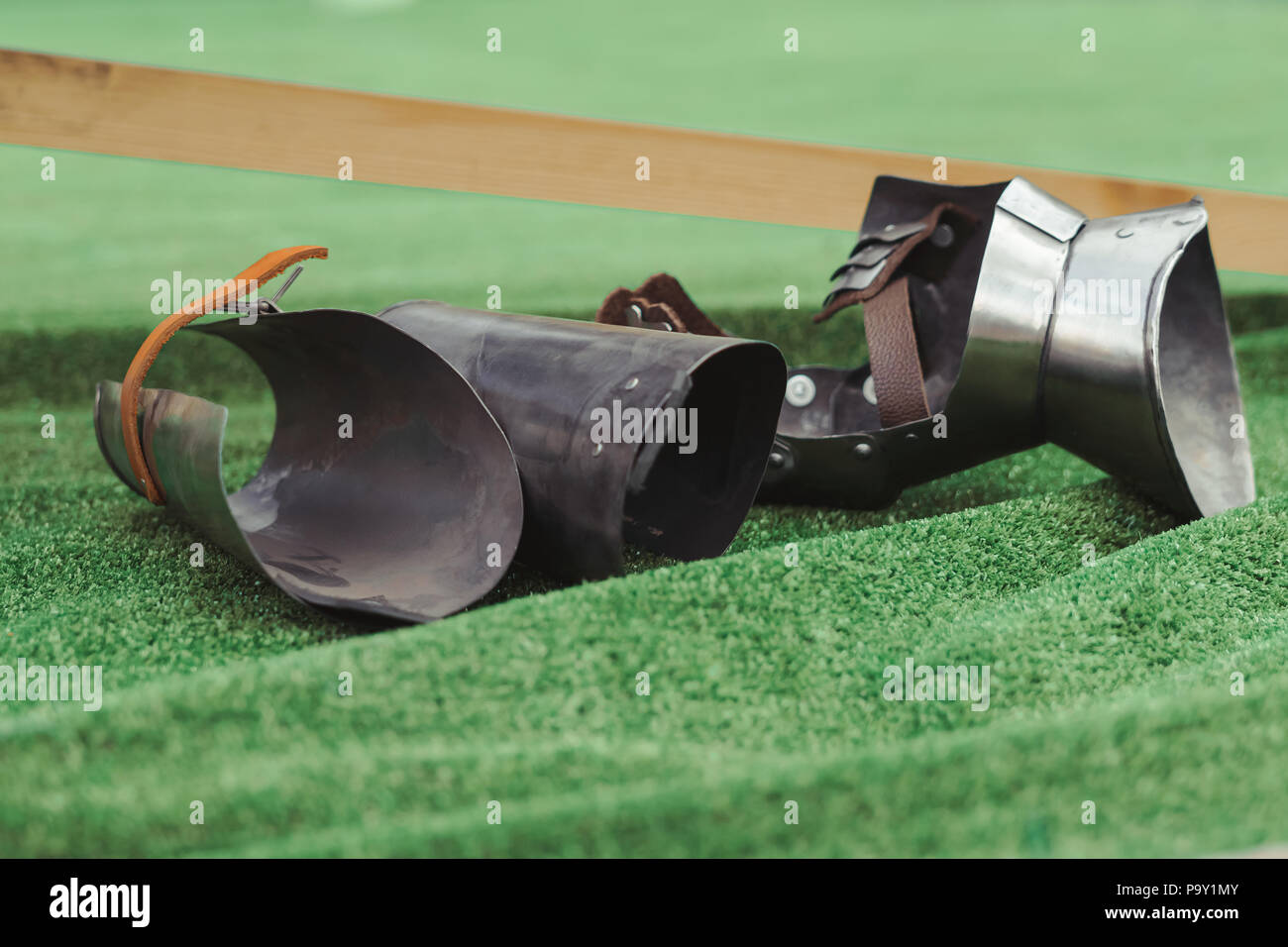 medieval knight's armor lying on the grass Stock Photo - Alamy