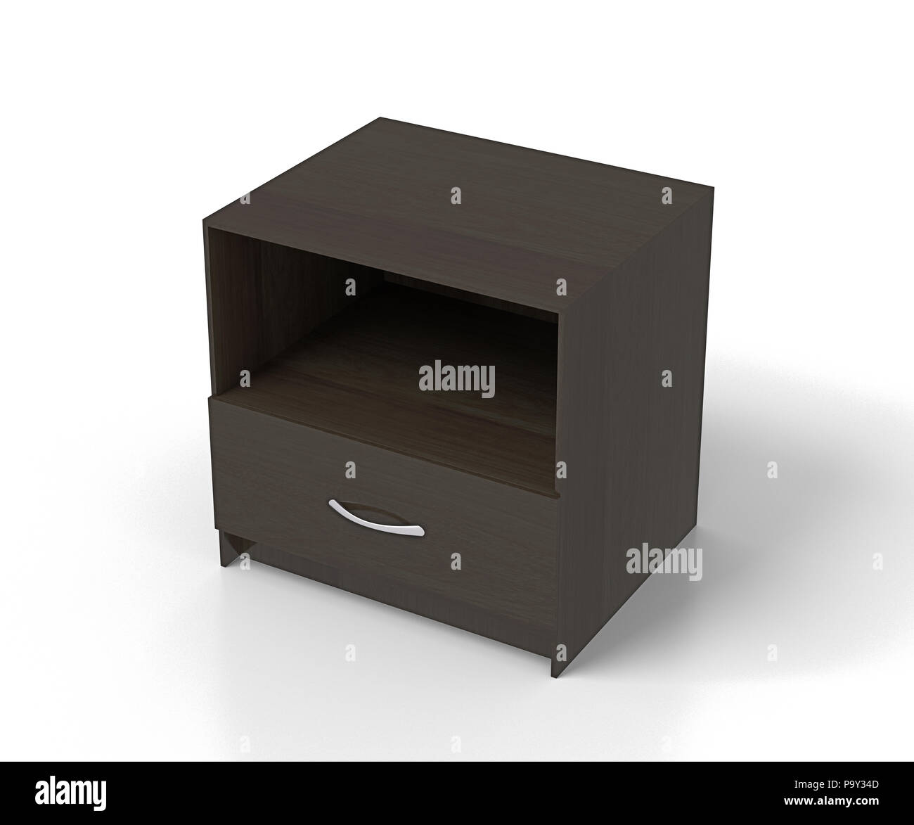 Dark brown empty nightstand on white background. Isolated with clipping ...
