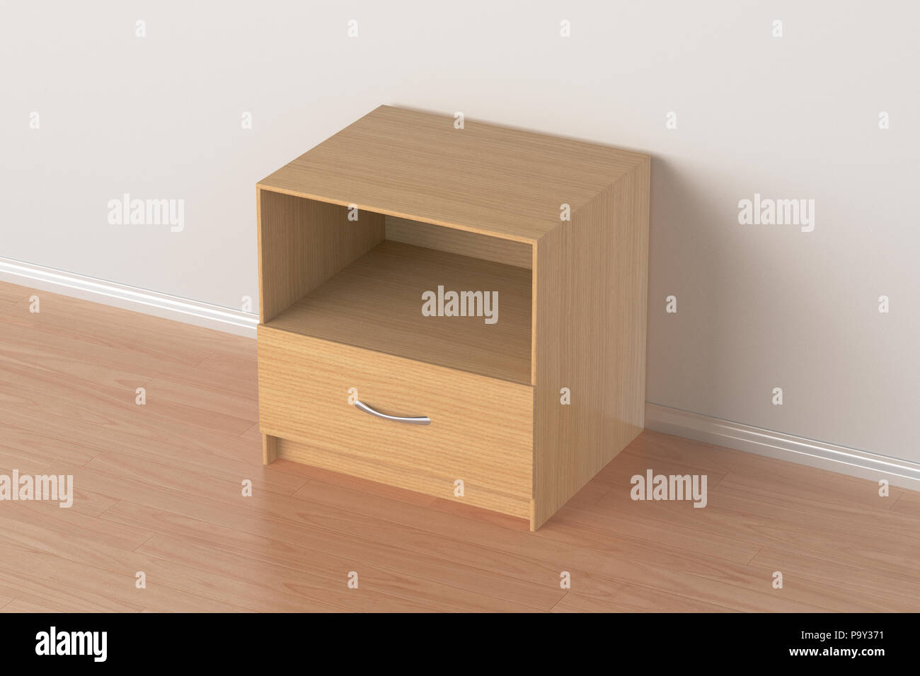 Wooden empty nightstand in home interior. Isolated with clipping path ...
