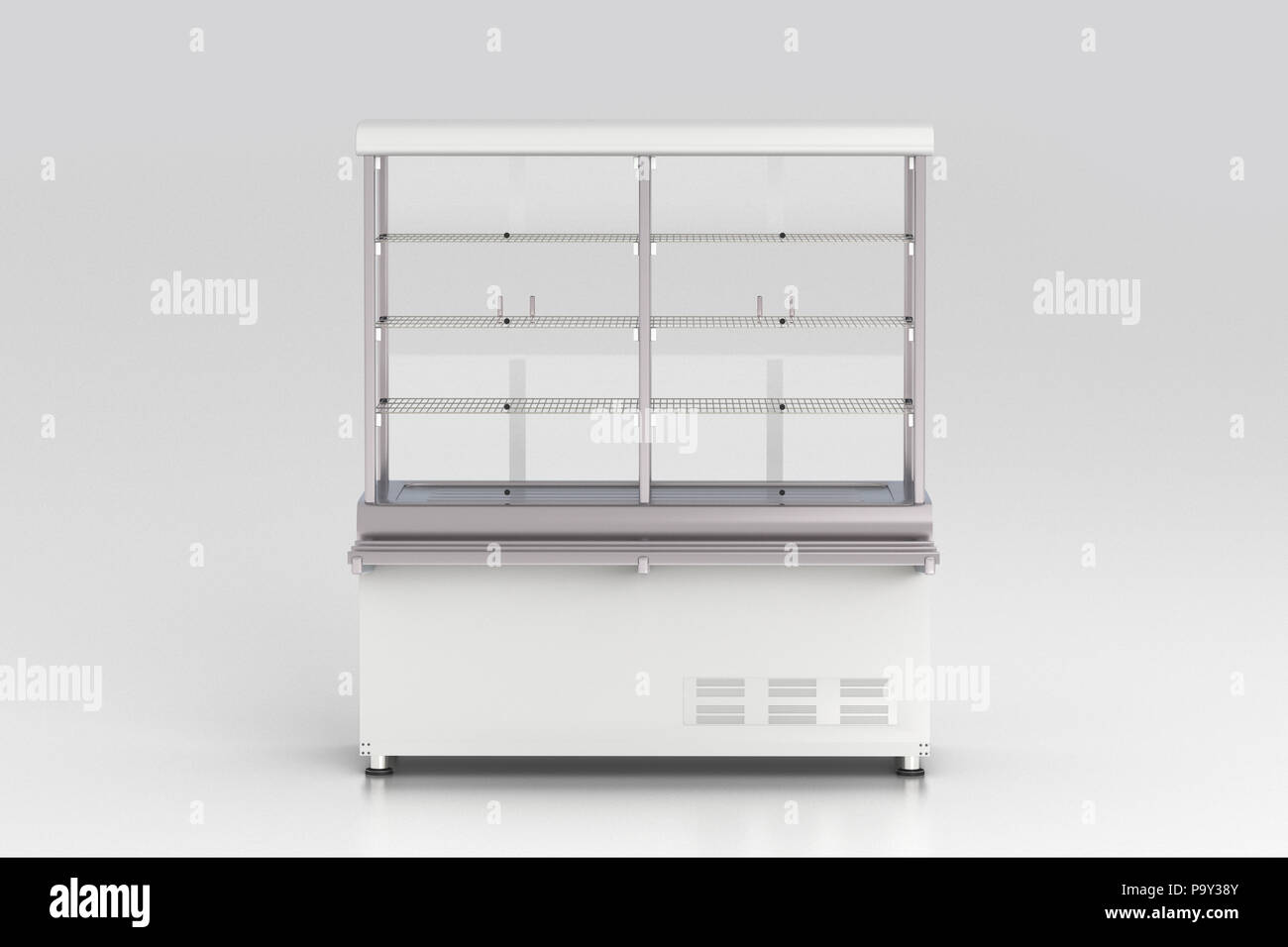 Empty refrigerated display of food service counter. 3d illustration ...