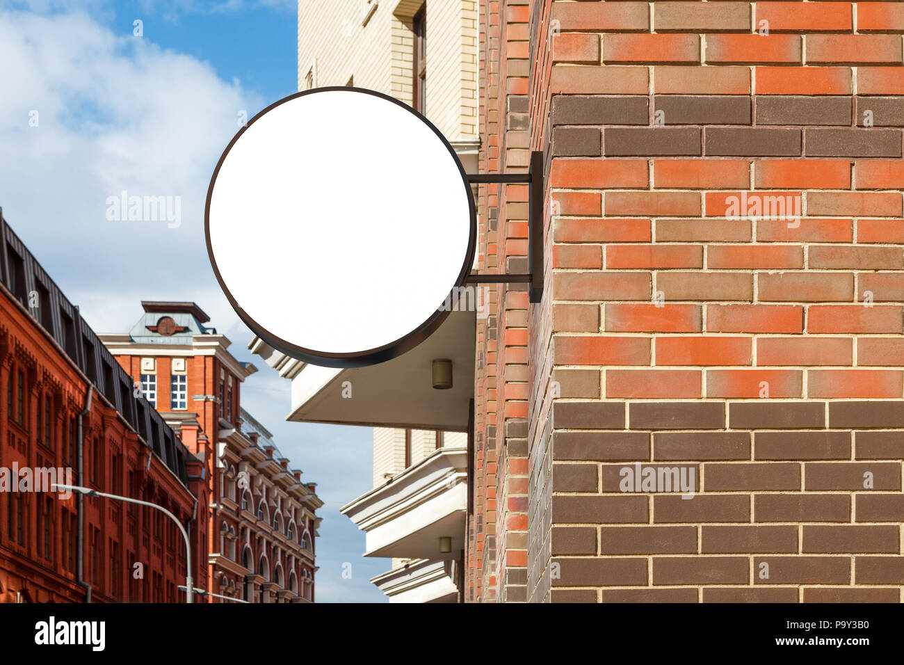 Blank round signboard on the wall. 3d illustration Stock Photo - Alamy