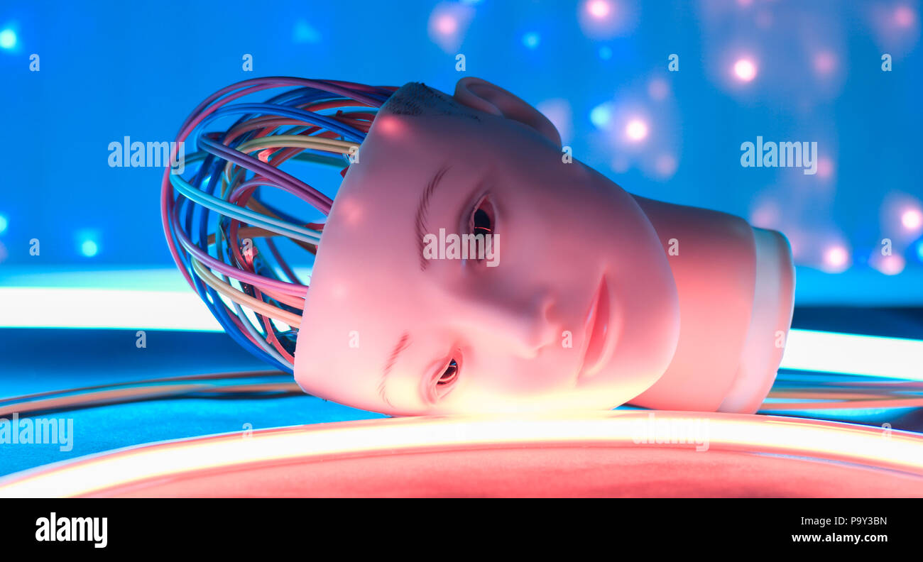 Realistic human robot head, science fiction female cyborg Stock Photo ...