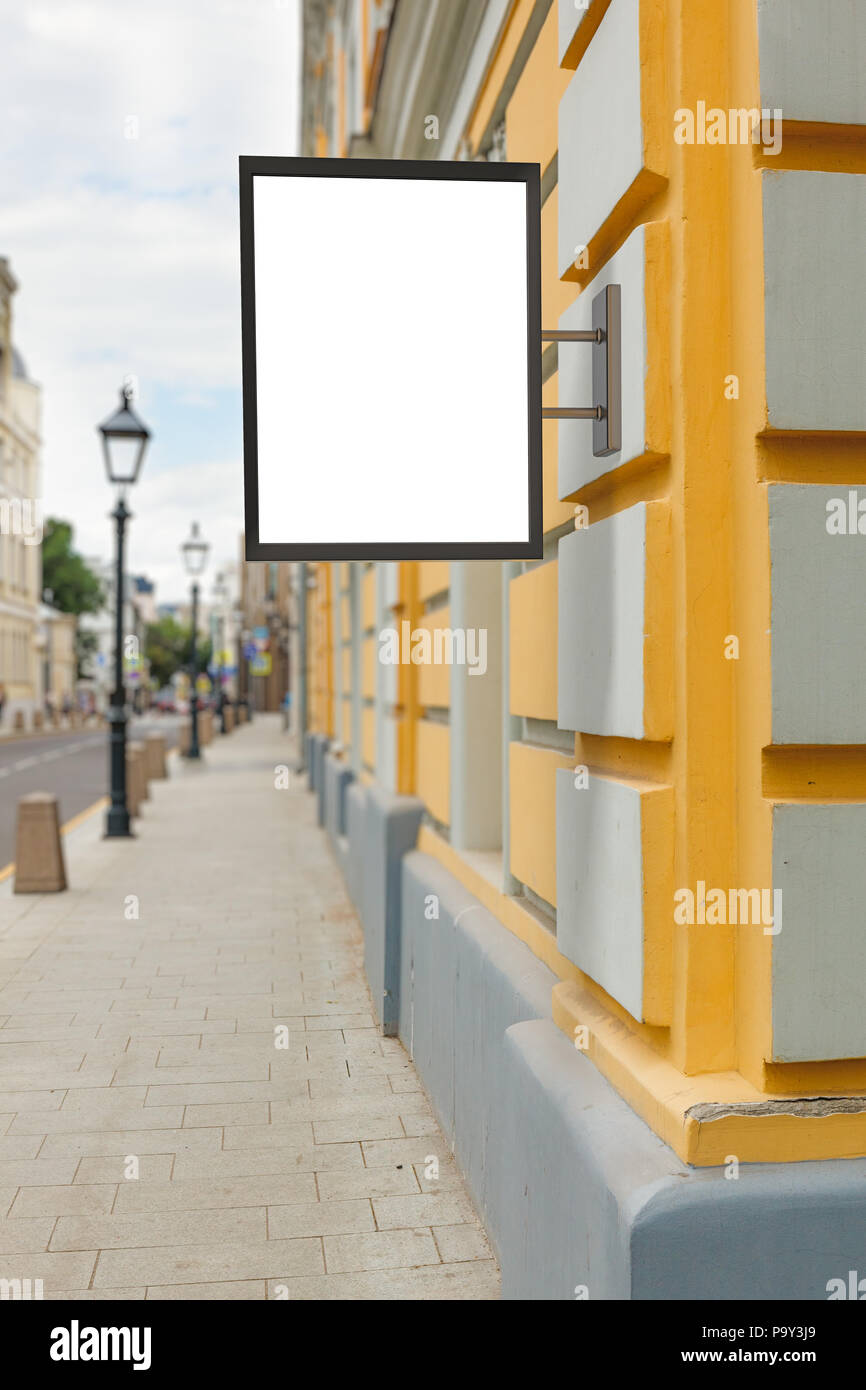 Blank vertical signboard on the wall. 3d illustration Stock Photo - Alamy