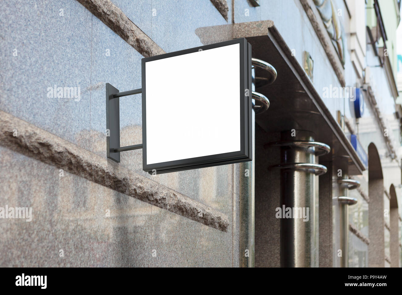 Blank square signboard on the granite wall. 3d illustration Stock Photo ...