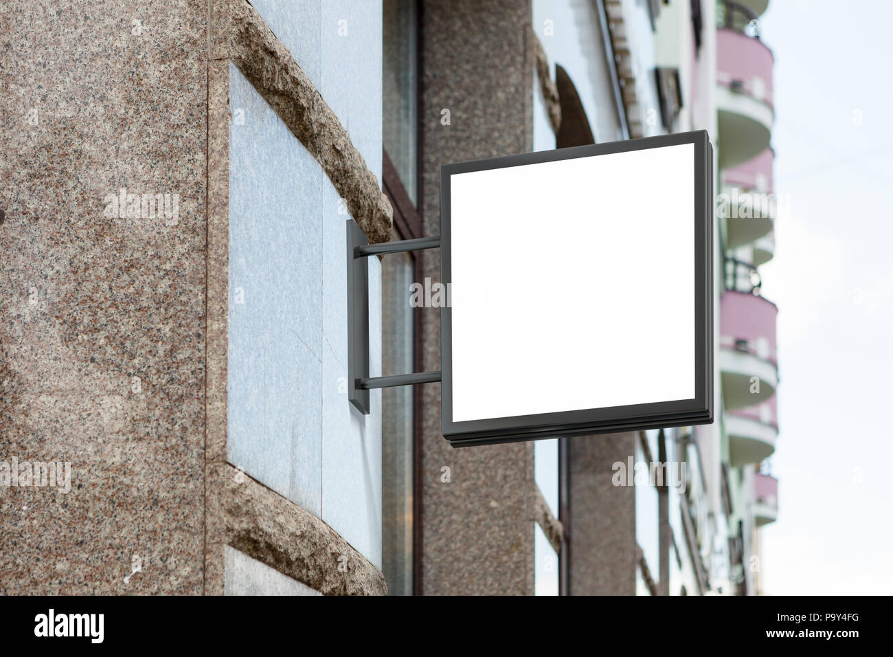 Blank square signboard on the granite wall. 3d illustration Stock Photo ...