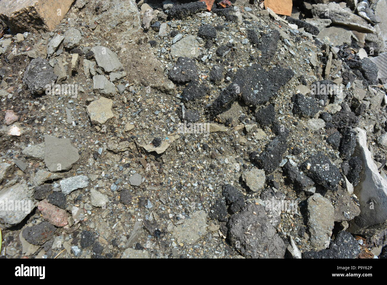Building debris after construction work, pile of different rubbish ...