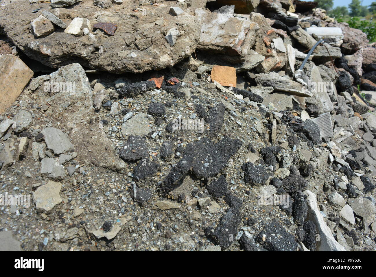 Building debris after construction work, pile of different rubbish ...