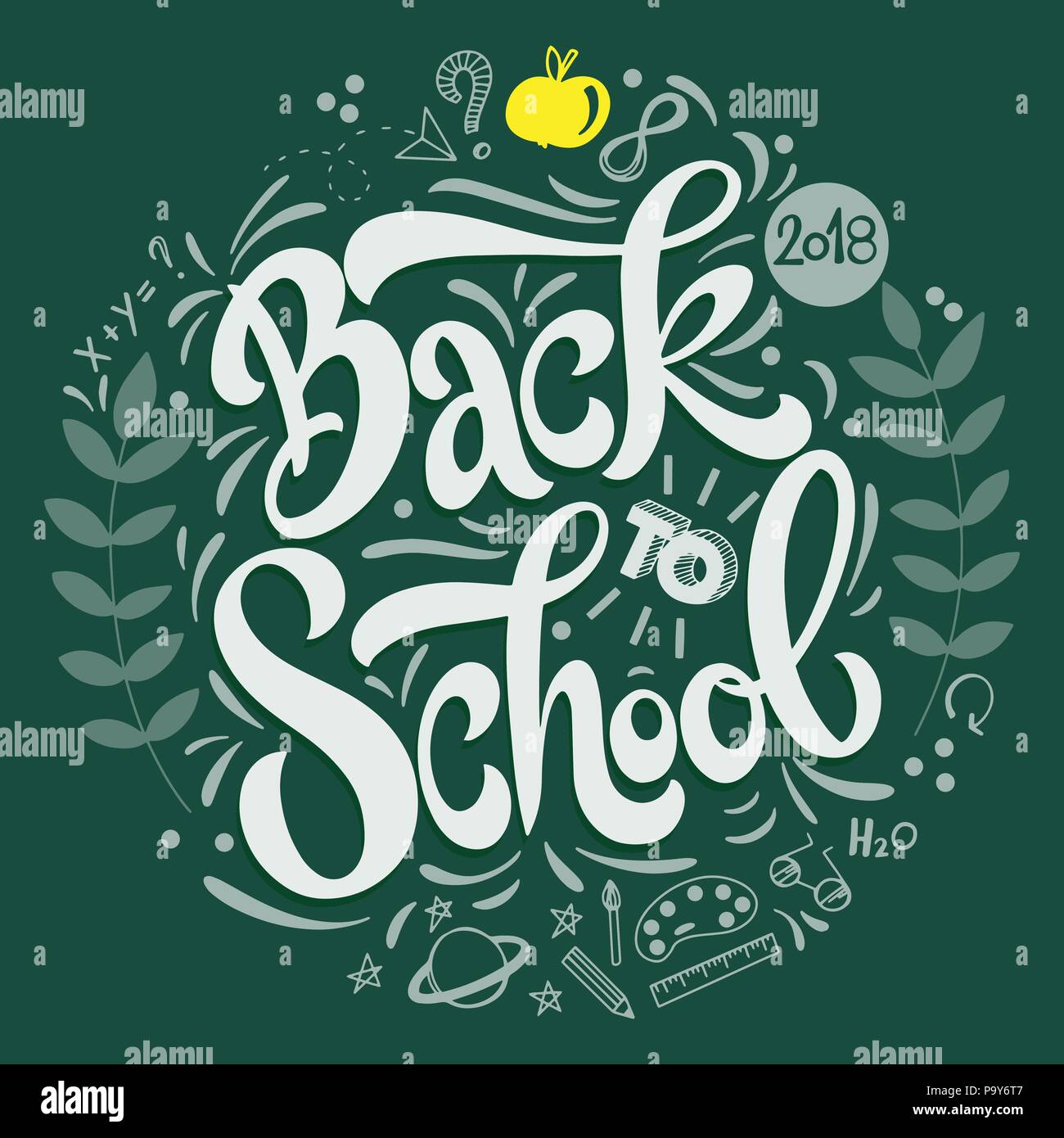 Back to school hand drawn lettering. Elements for greeting card, poster ...