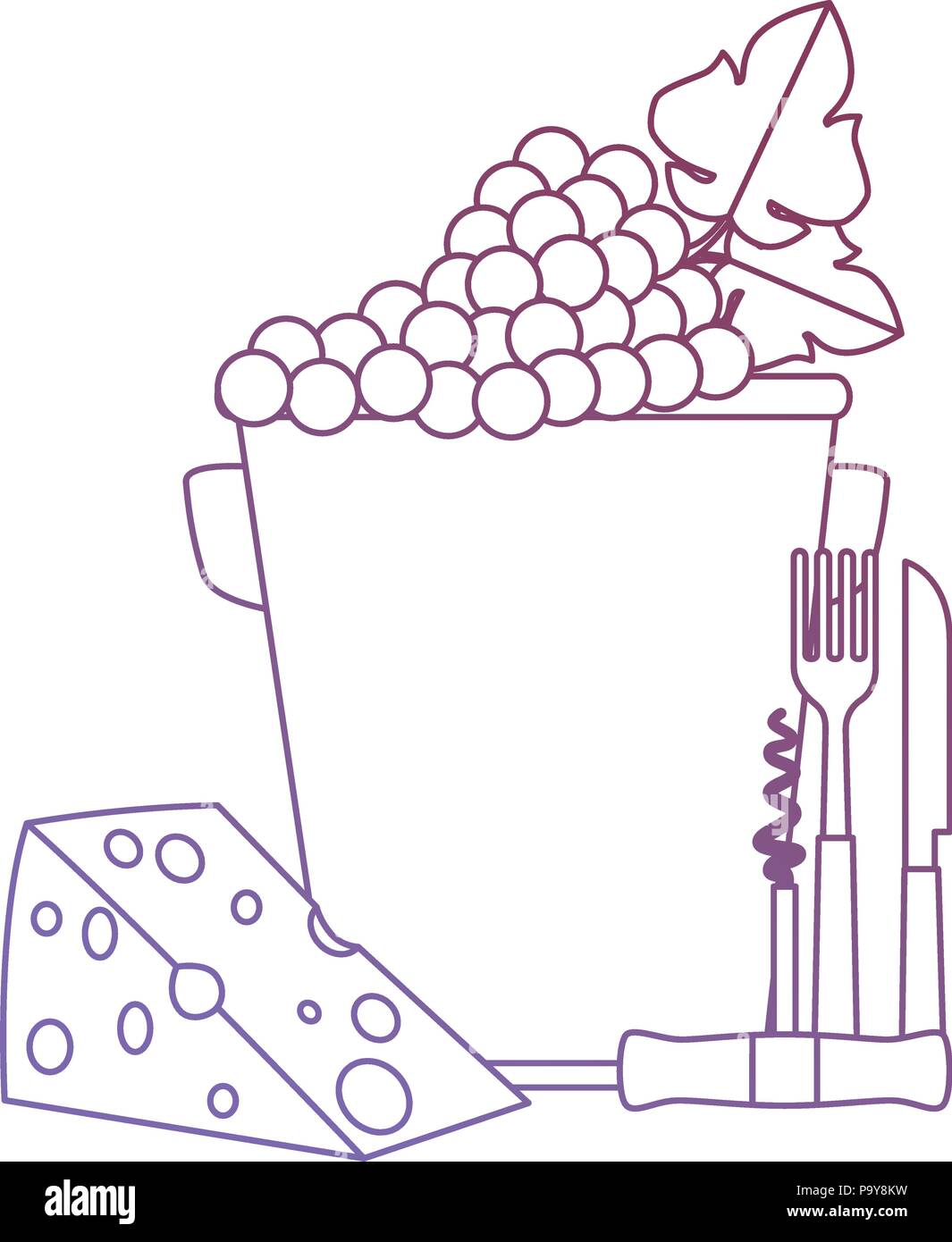 bucket with grapes cluster and cheese vector illustration design Stock ...