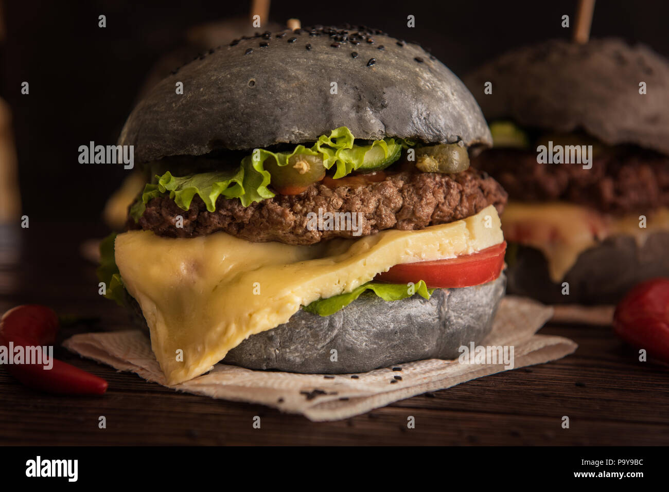 Big Black burger Stock Photo - Alamy