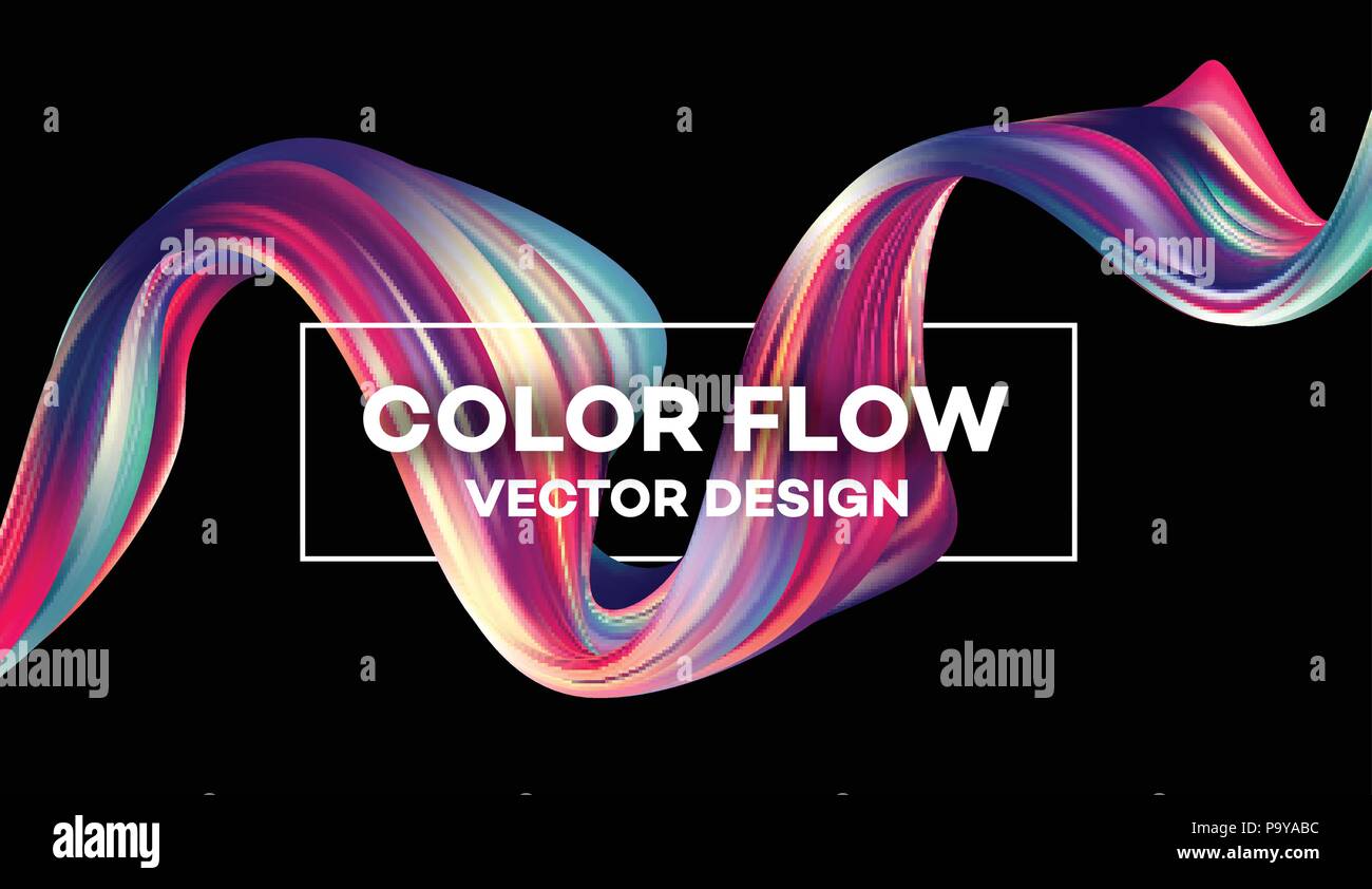 Modern colorful flow poster. Wave Liquid shape in black color ...