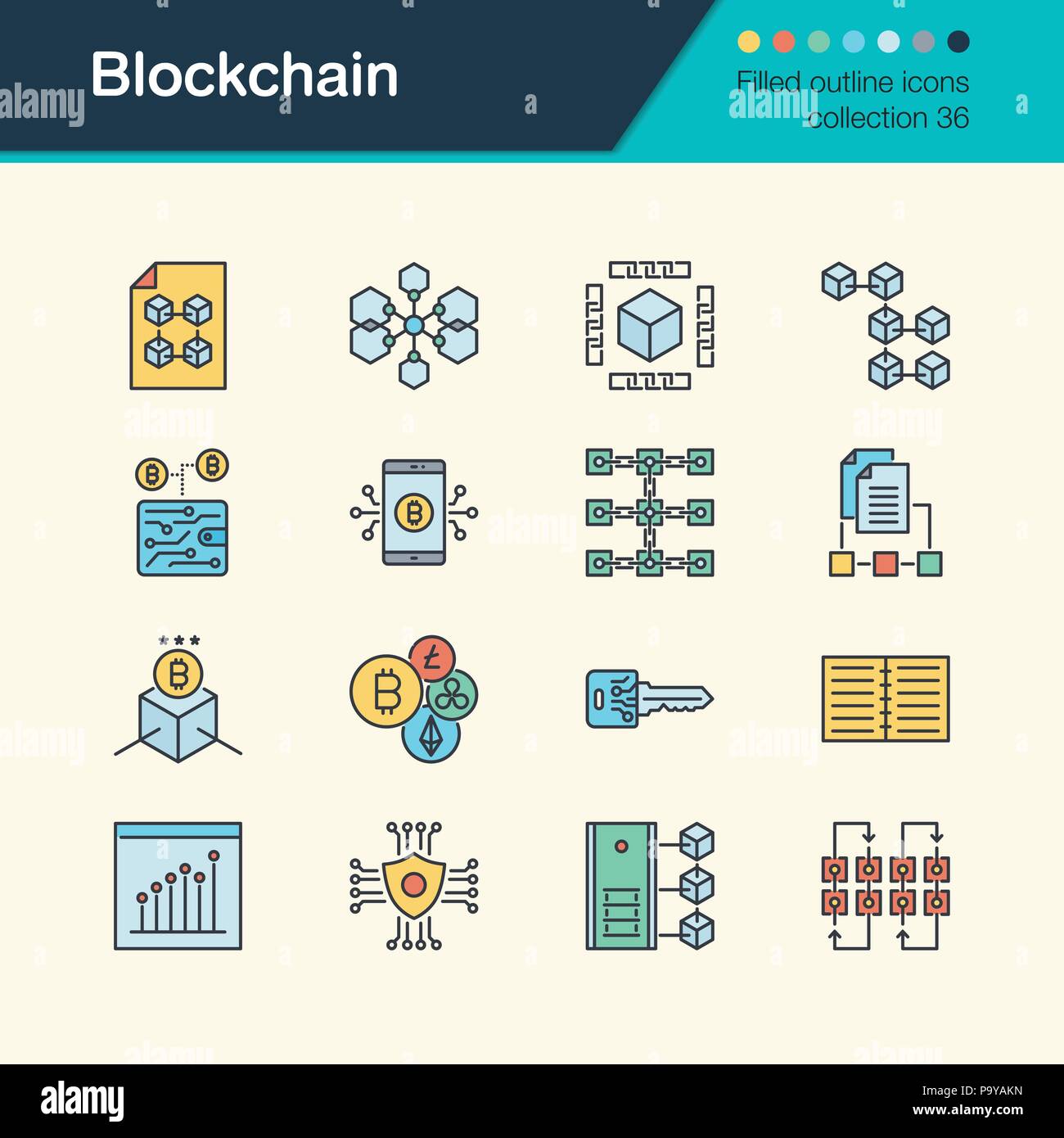 Blockchain Icons Filled Outline Design Collection 36 For Presentation