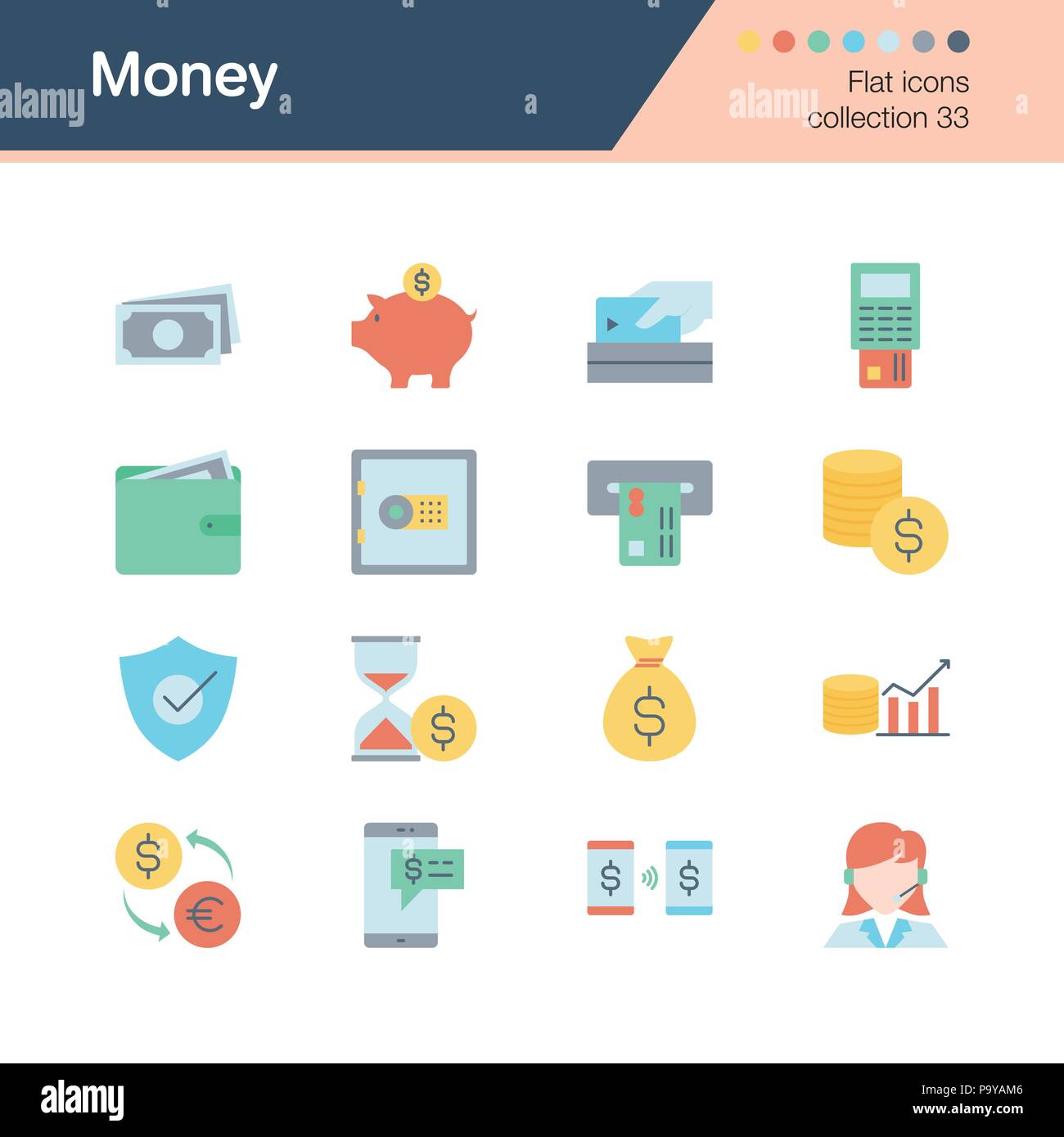 Money icons. Flat design collection 33. For presentation, graphic ...