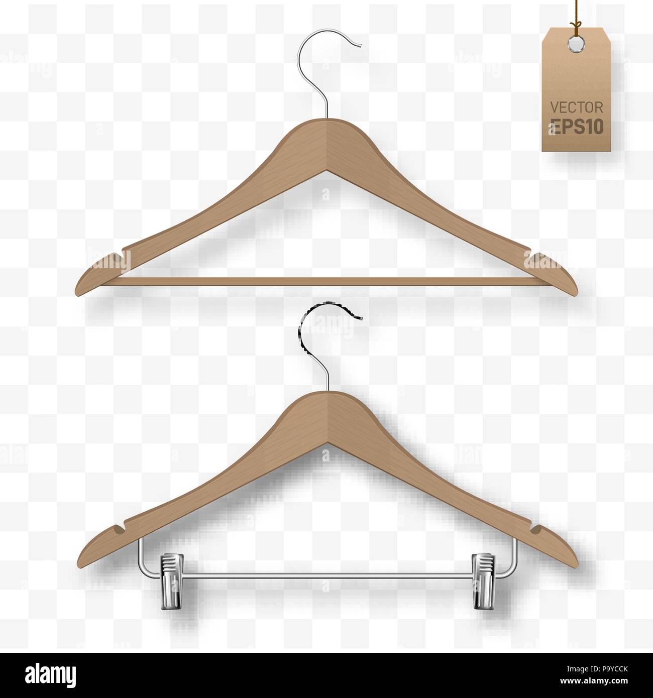 Set of realistic vector wooden cloth hanger isolated. Vector ...