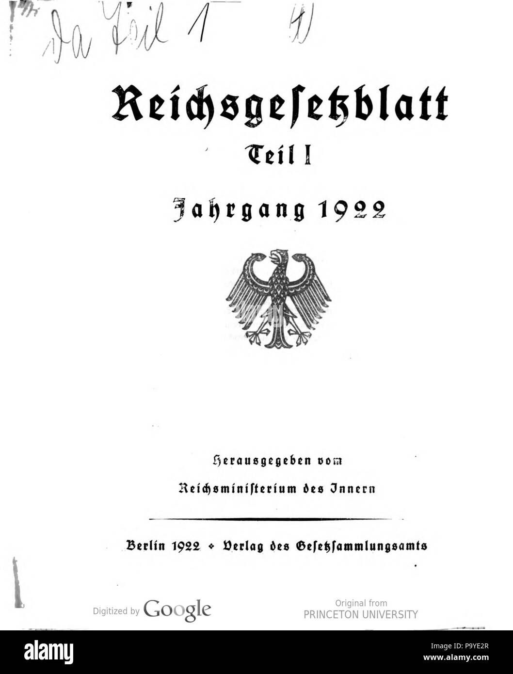 520 Deutsches Reichsgesetzblatt 22T1 000 0001 Stock Photo - Alamy