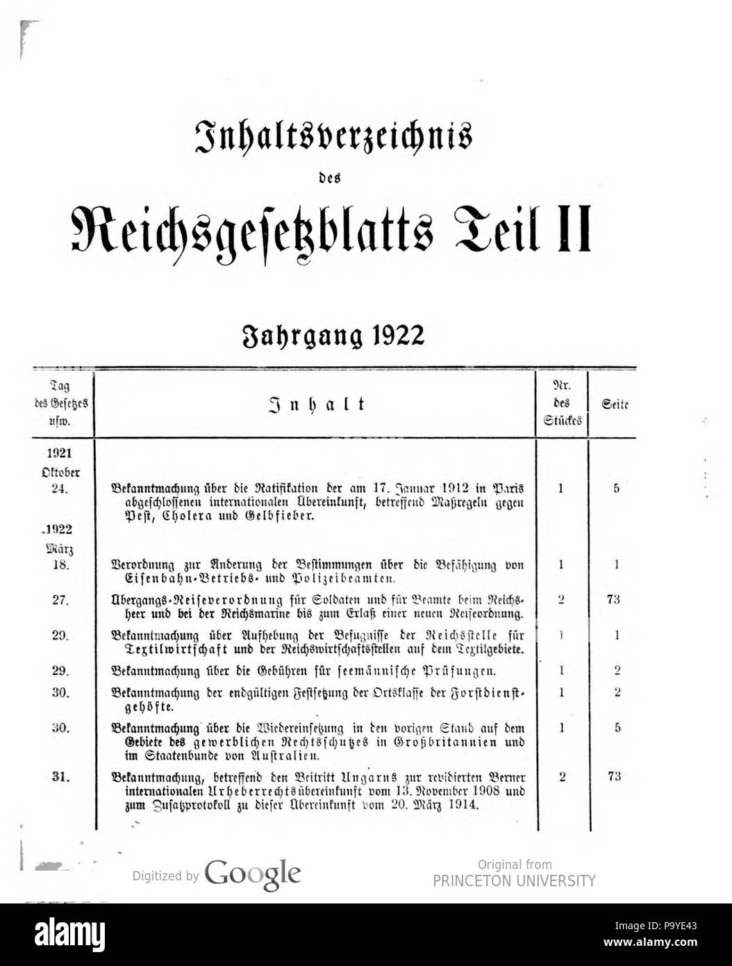 520 Deutsches Reichsgesetzblatt 22T1 000 0031 Stock Photo - Alamy