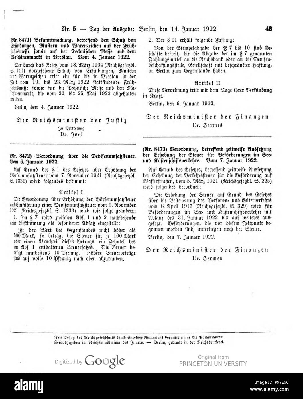 520 Deutsches Reichsgesetzblatt 22T1 005 0043 Stock Photo - Alamy