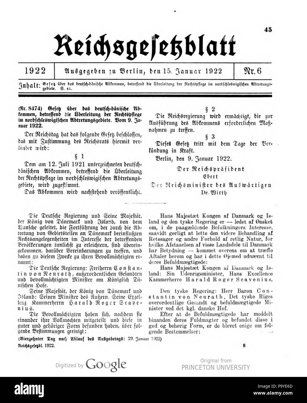 520 Deutsches Reichsgesetzblatt 22T1 006 0045 Stock Photo - Alamy