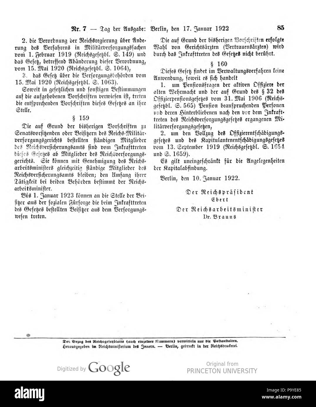 520 Deutsches Reichsgesetzblatt 22T1 007 0085 Stock Photo - Alamy