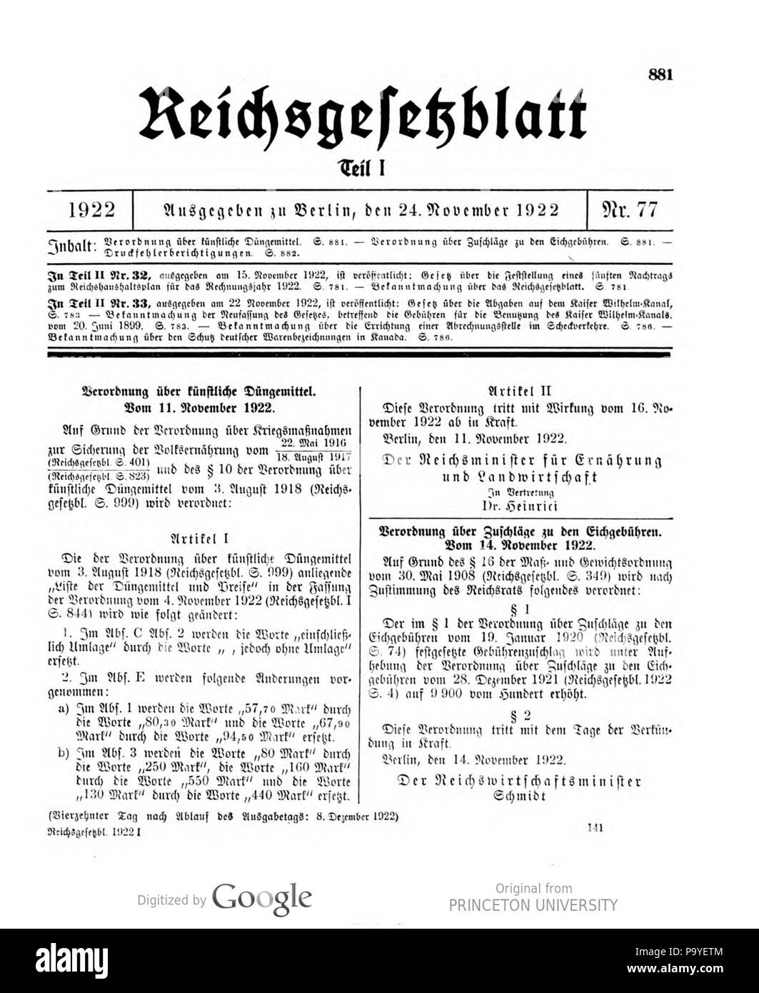 524 Deutsches Reichsgesetzblatt 22T1 077 0881 Stock Photo - Alamy