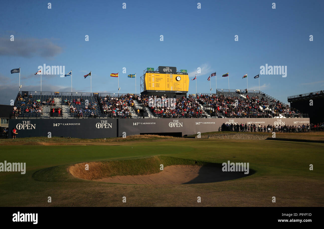 A general view of the 18th grandstand during day one of The Open ...