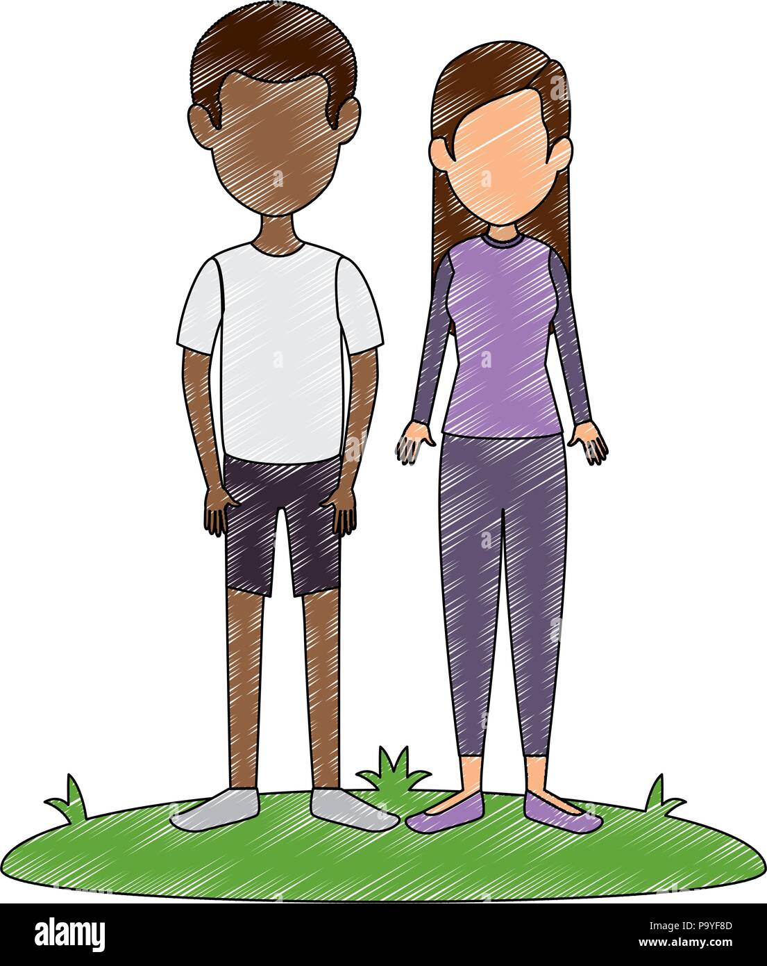 young couple in grass avatars characters vector illustration design ...