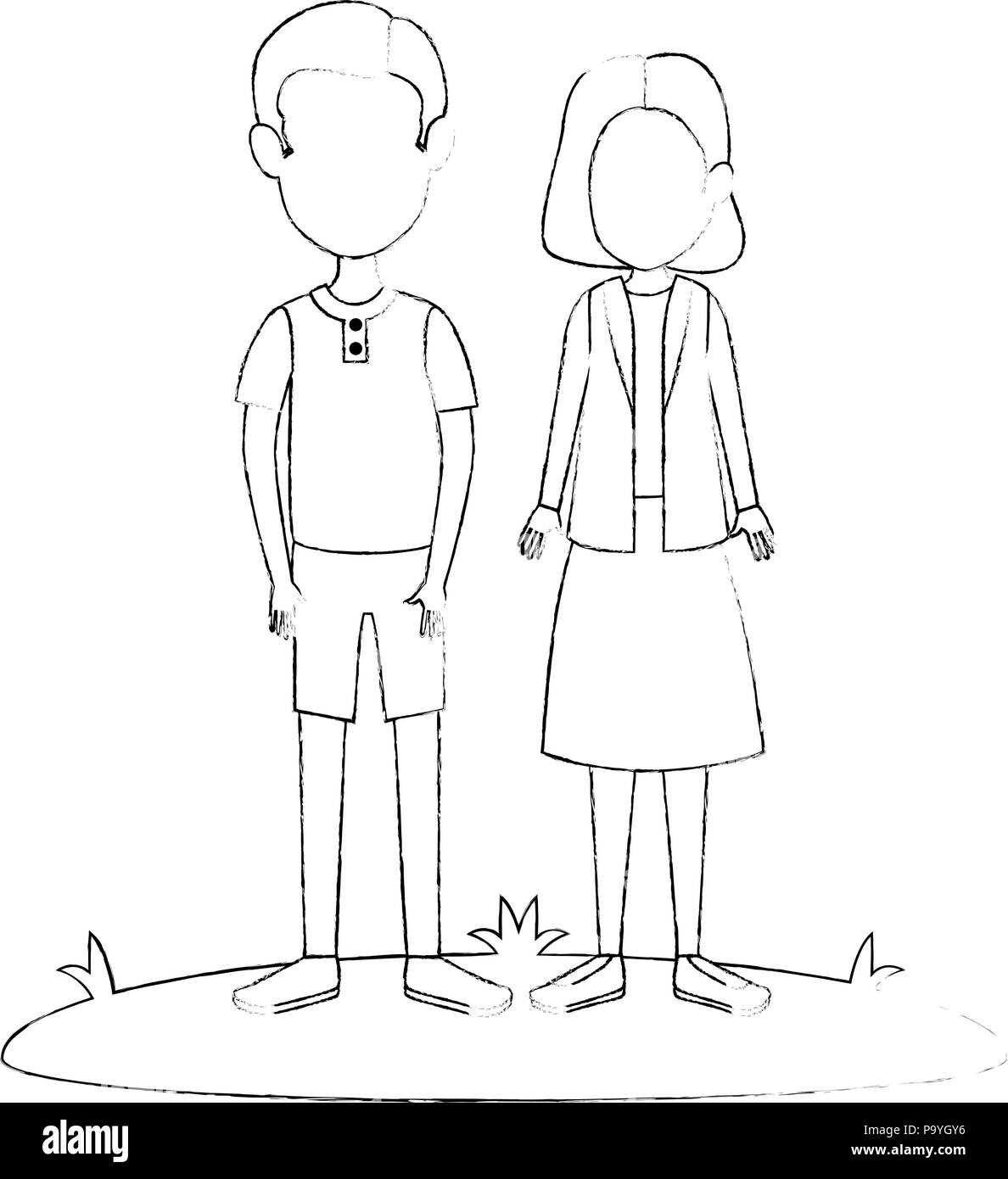 young couple in grass avatars characters vector illustration design ...