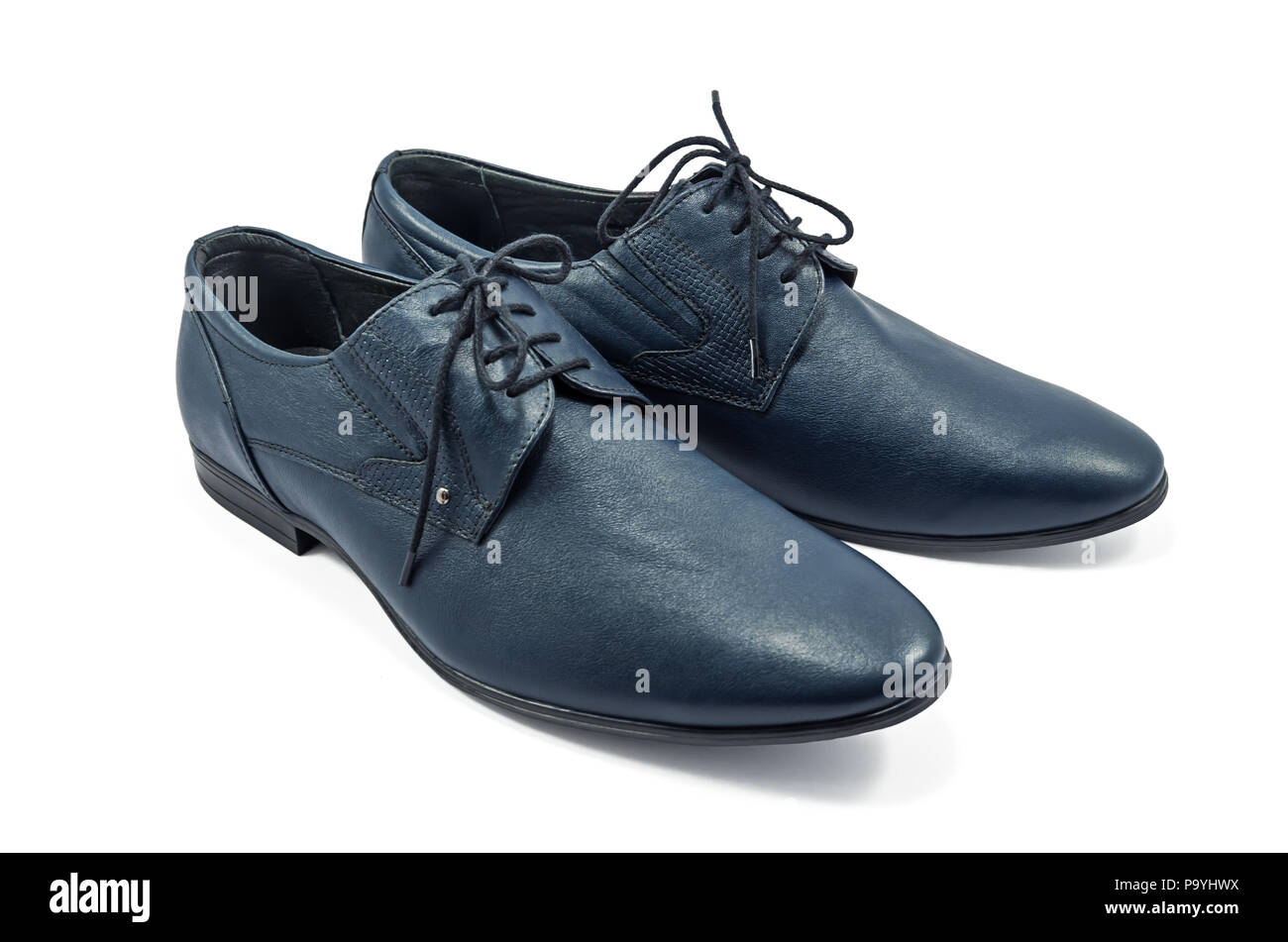Men's fashionable shoes blue color, classic design on a white ...