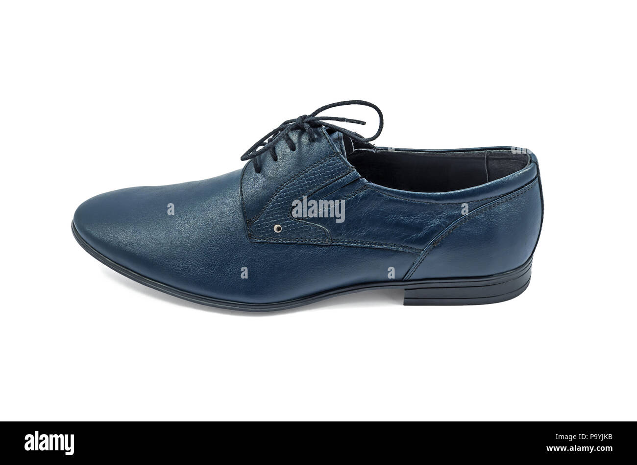 Left men's fashionable shoes dark blue color, classic design on a white ...