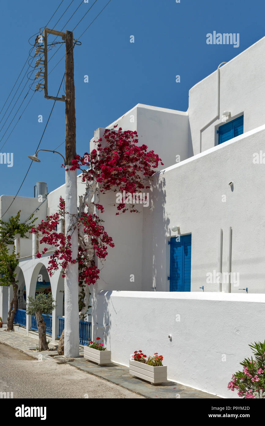 Typical street in town of Naoussa, Paros island, Cyclades, Greece Stock ...