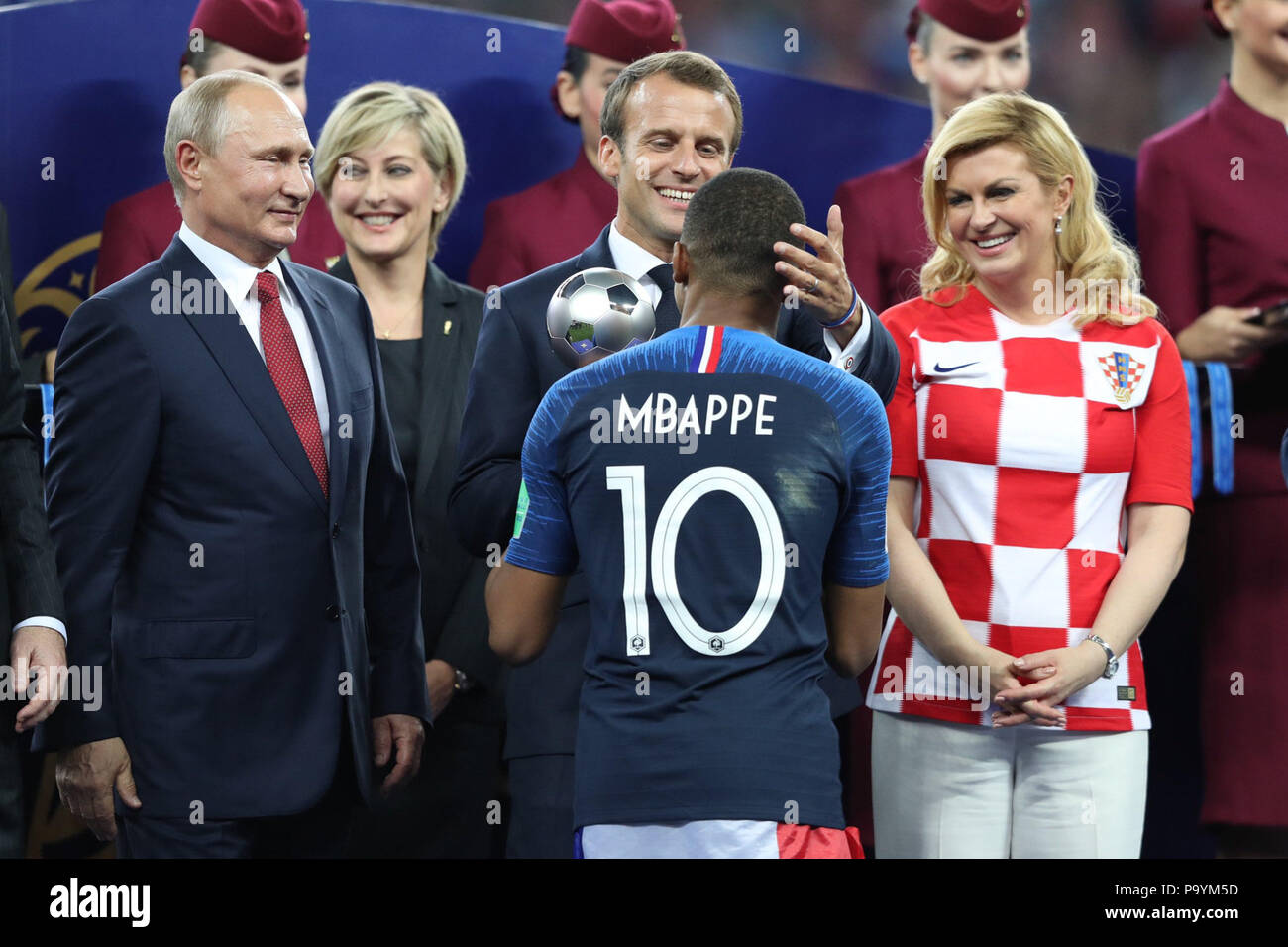 President of France, Emmanuel Macron greets Kylian Mbappe of France ...