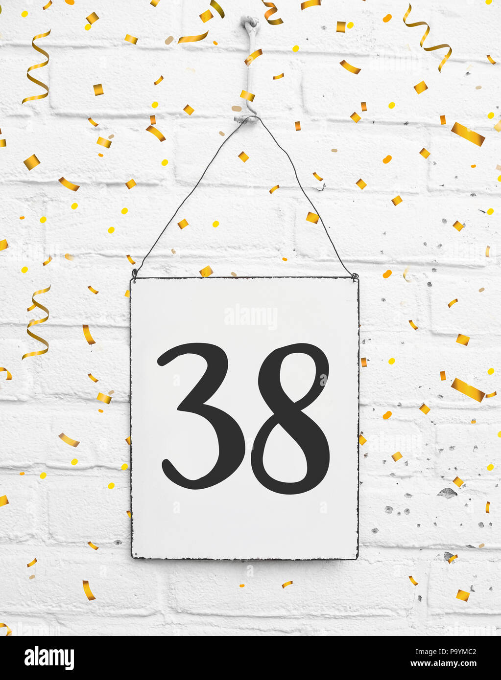 Thirty eight 38 years old birthday congratulations text with golden ...