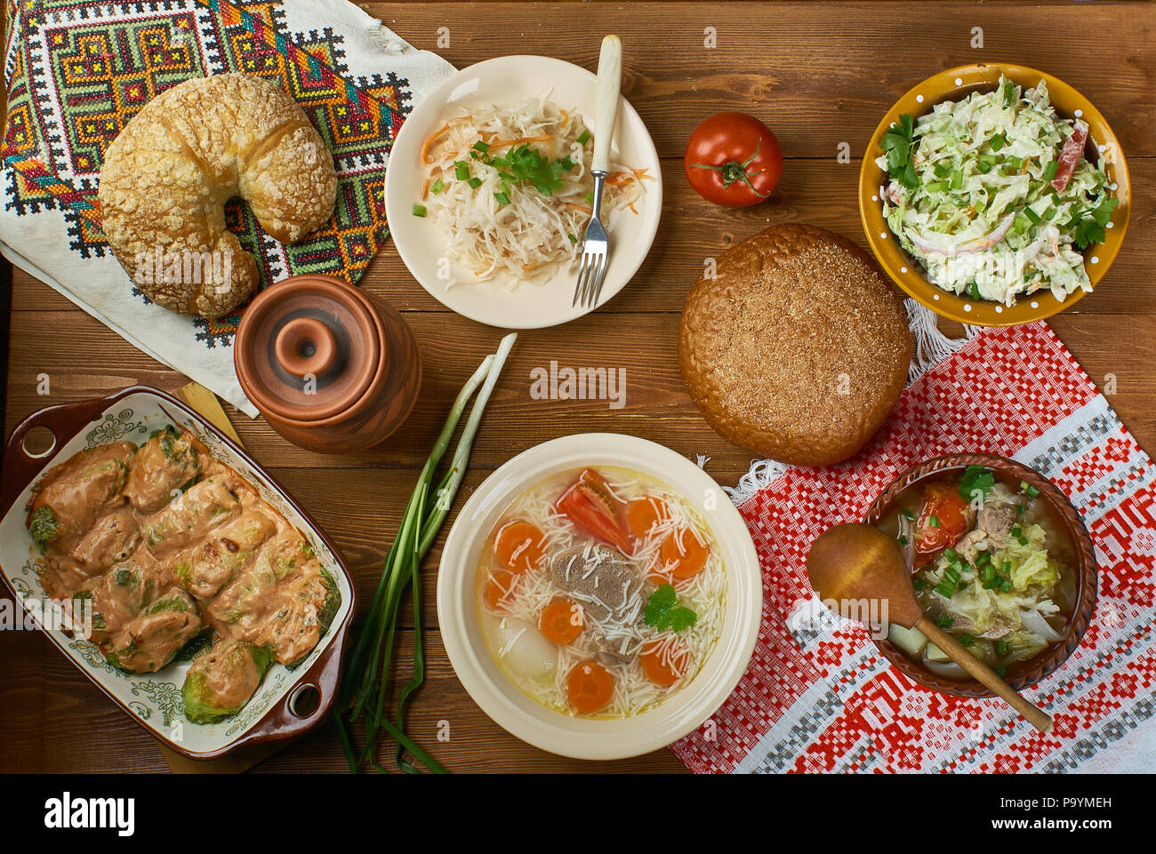 Polish cuisine , Traditional assorted Poland dishes, Top view Stock ...