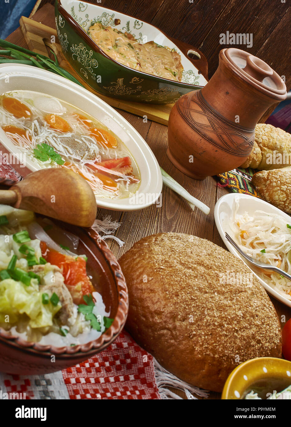 Polish cuisine , Traditional assorted Poland dishes, Top view Stock ...