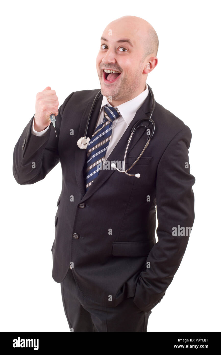 silly male doctor, isolated on white background Stock Photo - Alamy