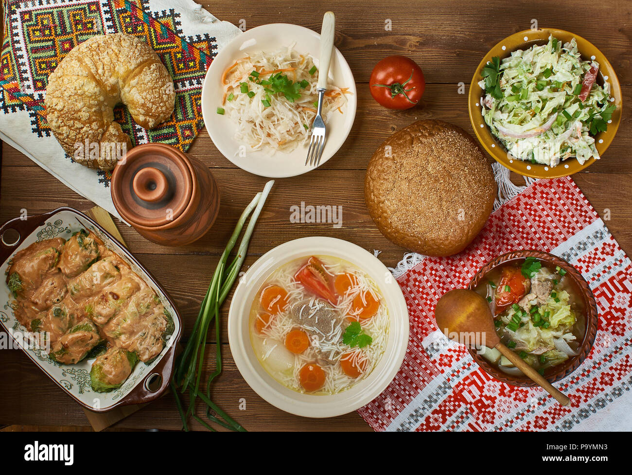 Polish cuisine , Traditional assorted Poland dishes, Top view Stock ...