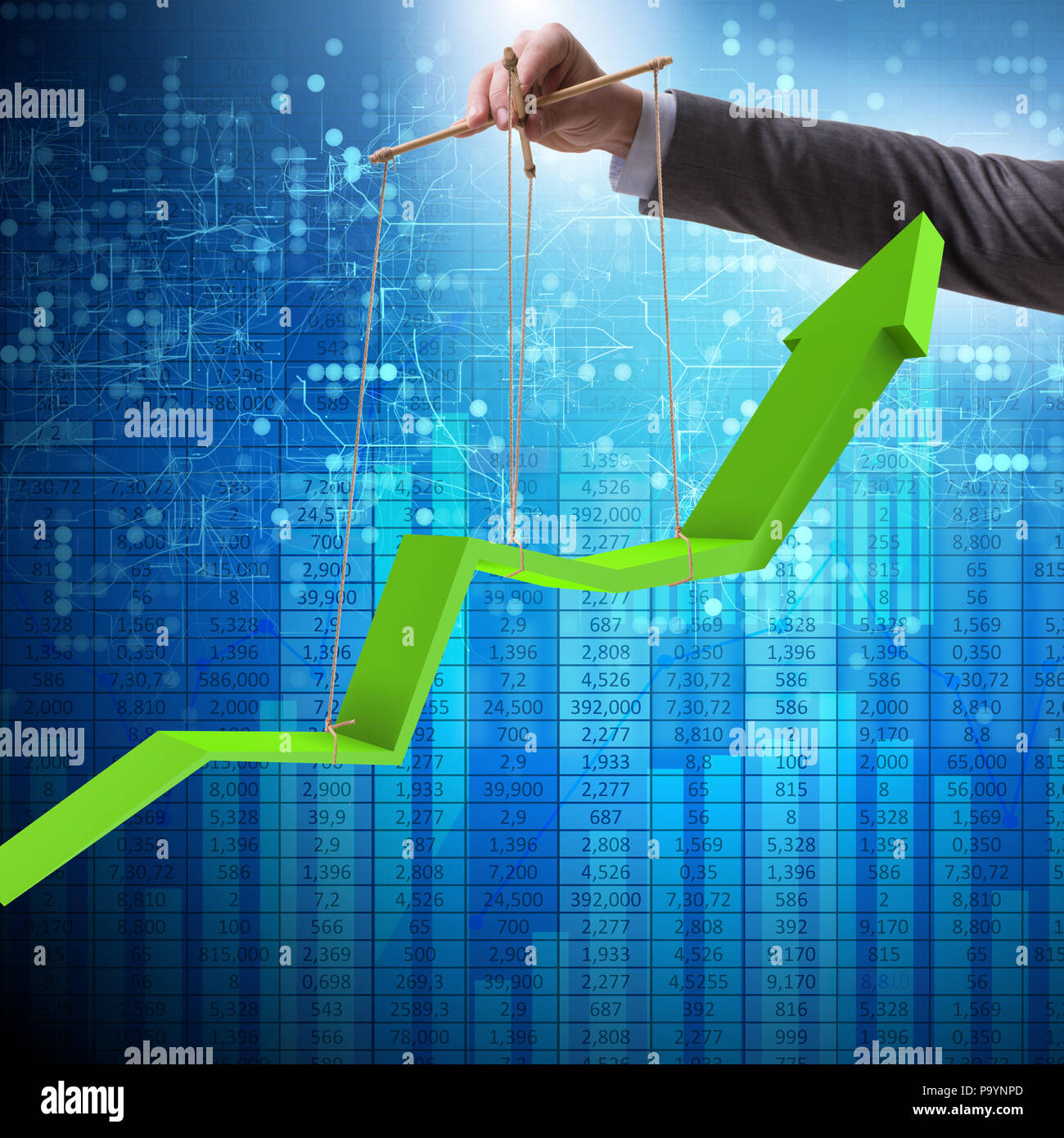Hand supporting the growth chart line Stock Photo - Alamy