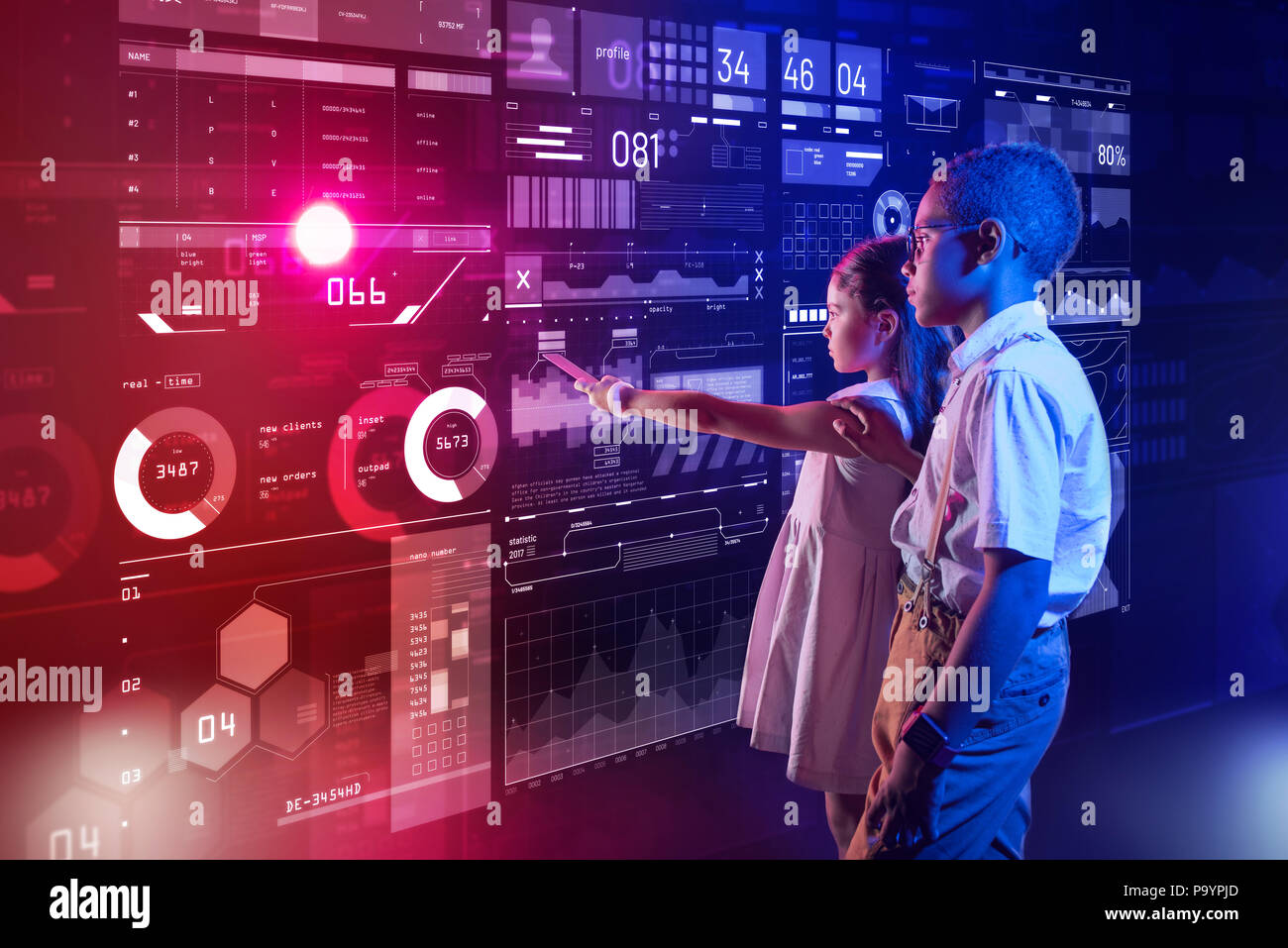 Calm girl using a remote control while a boy looking at it Stock Photo ...