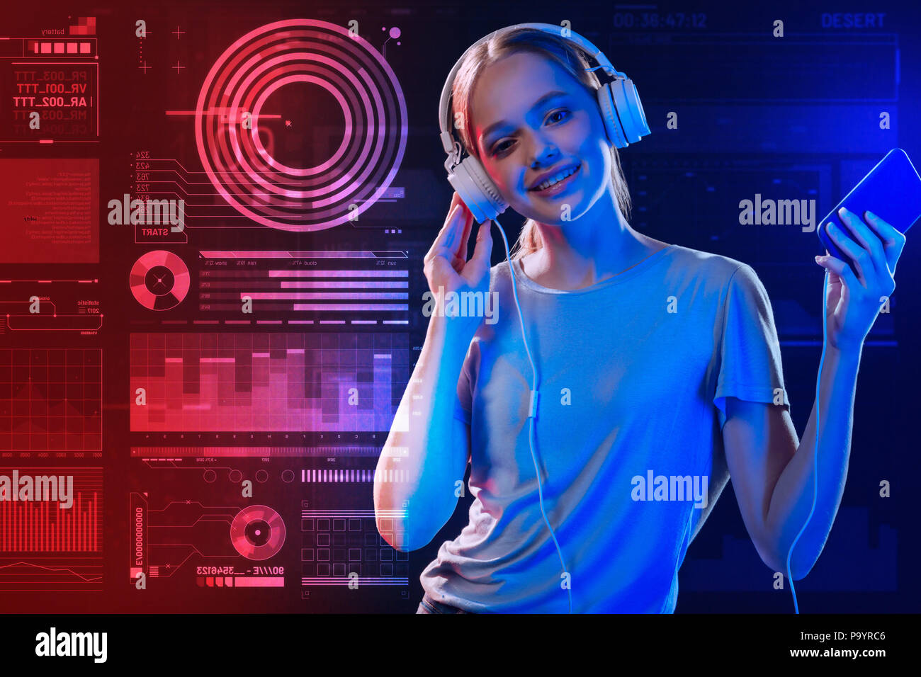 Pretty girl listening to music and dancing while relaxing Stock Photo ... Pretty girl listening to music and dancing while relaxing Stock Photo ...