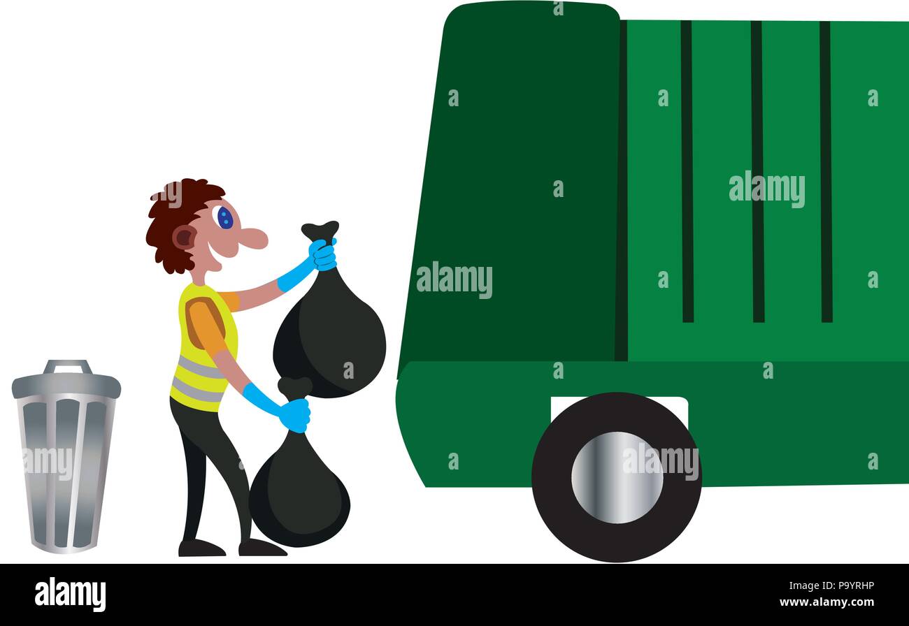 a garbage man collecting garbage bags Stock Vector Image & Art - Alamy