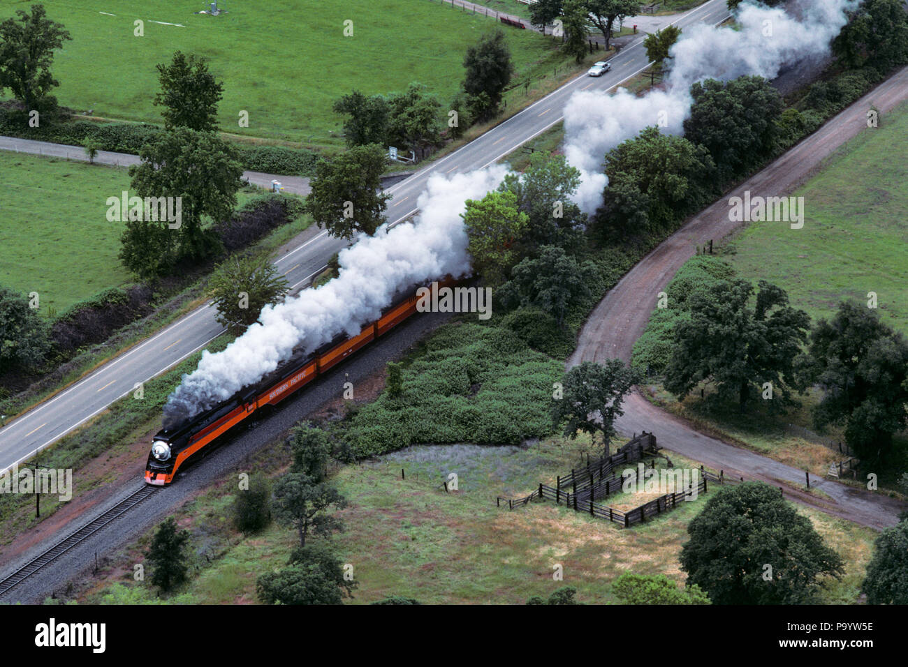 1990s AERIAL OF SOUTHERN PACIFIC 4449 VINTAGE STEAM ENGINE SACRAMENTO ...