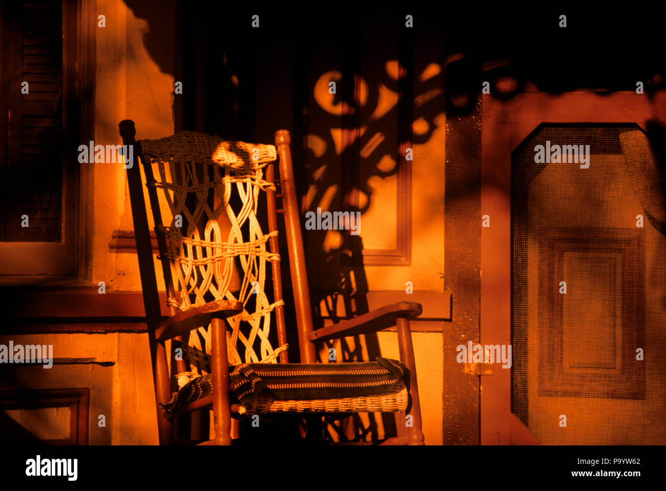 1990s ROCKING CHAIR ON PORCH AT SUNSET CAPE MAY NEW JERSEY USA ...