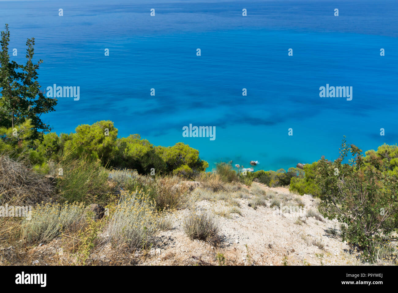 Amazing Panoramic view of Kokkinos Vrachos Beach with blue waters ...