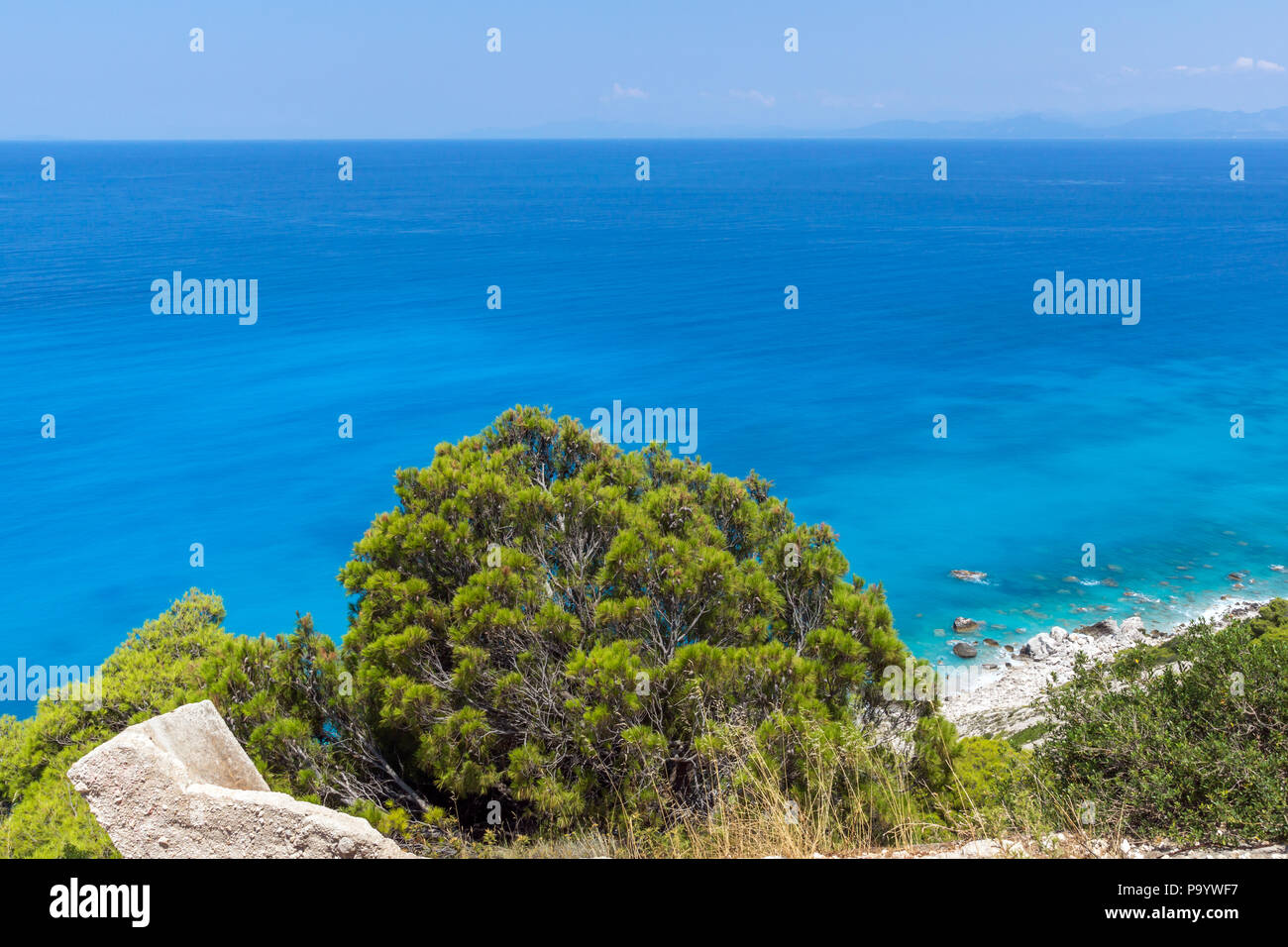 Amazing Panoramic view of Kokkinos Vrachos Beach with blue waters ...
