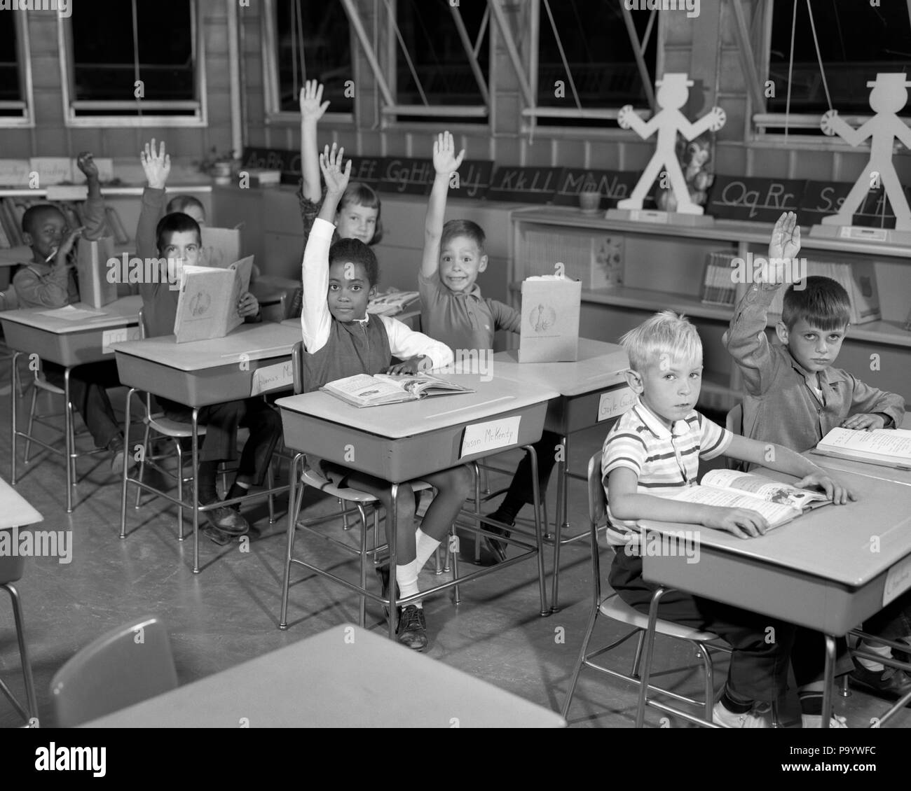 1960s ELEMENTARY CLASSROOM STUDENTS LOOKING AT CAMERA ALL BUT ONE ...