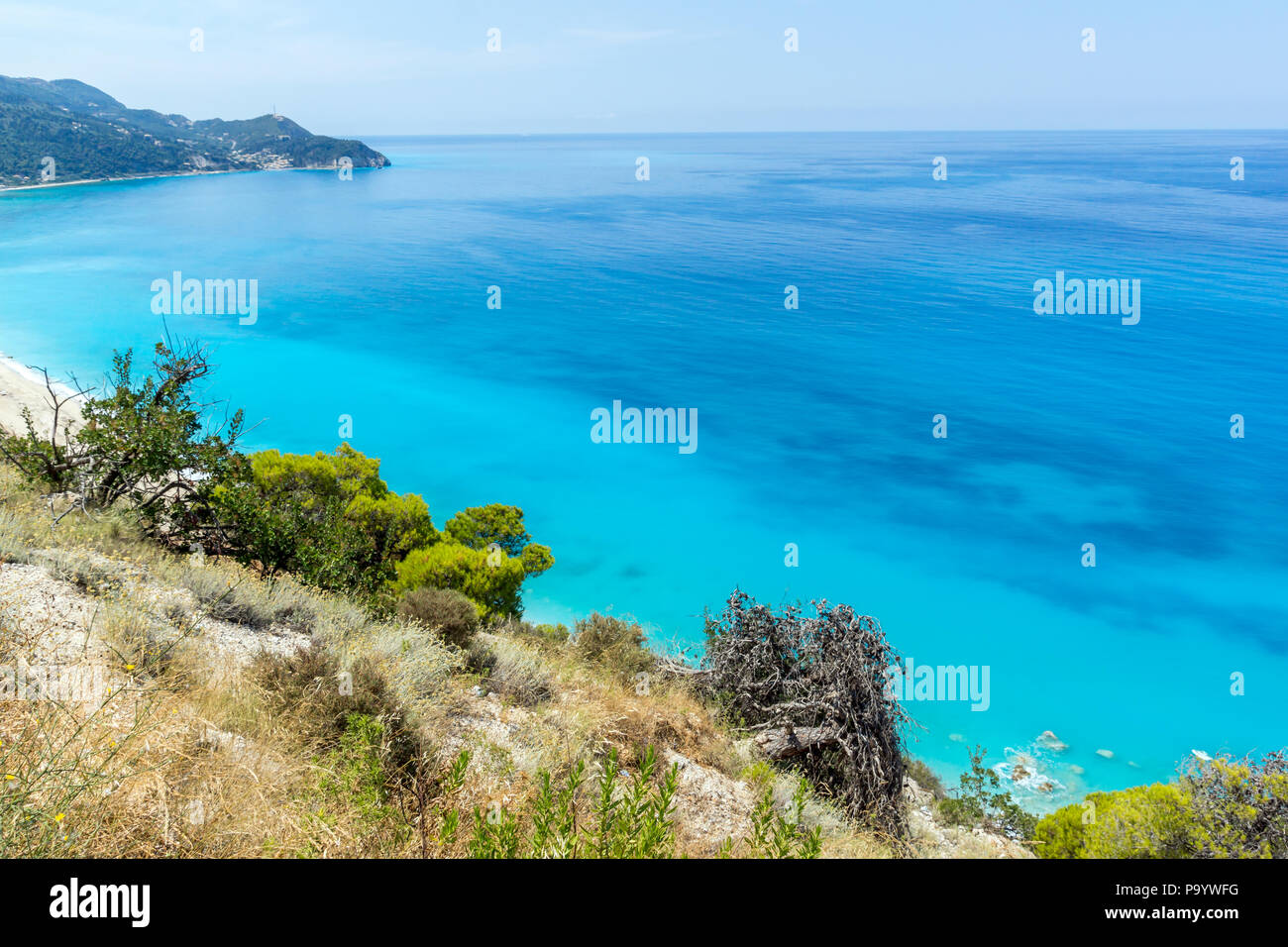 Amazing Panoramic view of Kokkinos Vrachos Beach with blue waters, Lefkada, Ionian Islands ...