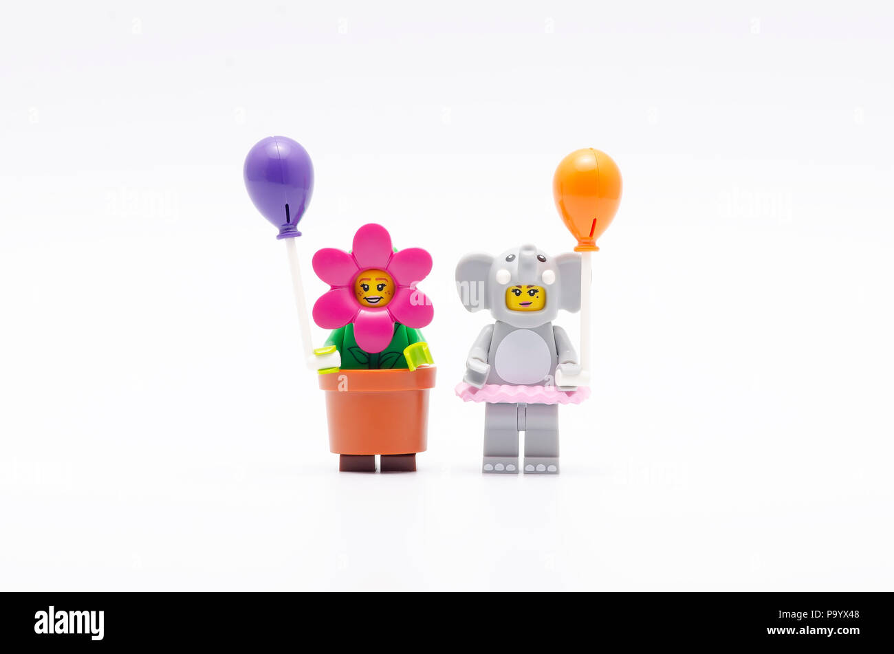 lego mini figure flower pot girl and elephant girl holding ballon from ...